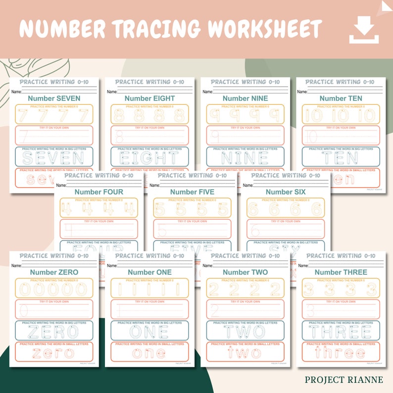 Number Tracing Practice Writing 0-10 Numbers and Words Numbers ...