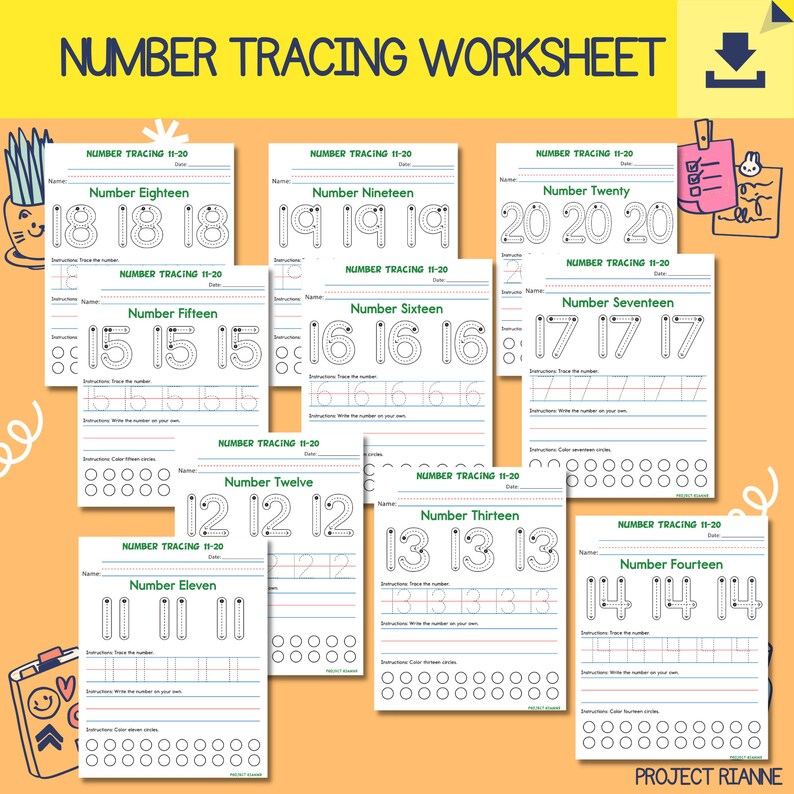 Number Tracing 11-20 | Number Tracing | Number Practice | Counting ...