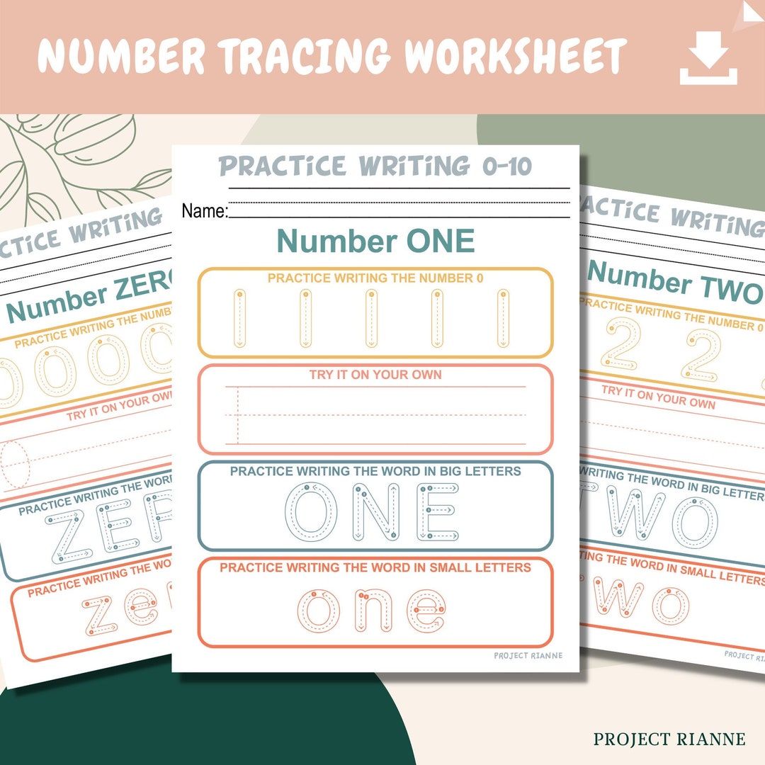 Number Tracing Practice Writing 0-10 Numbers and Words Numbers ...