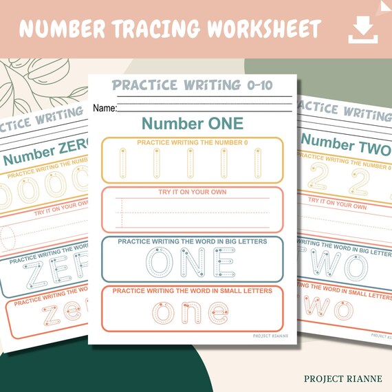 Number Tracing Practice Writing 0-10 Numbers and Words | Etsy