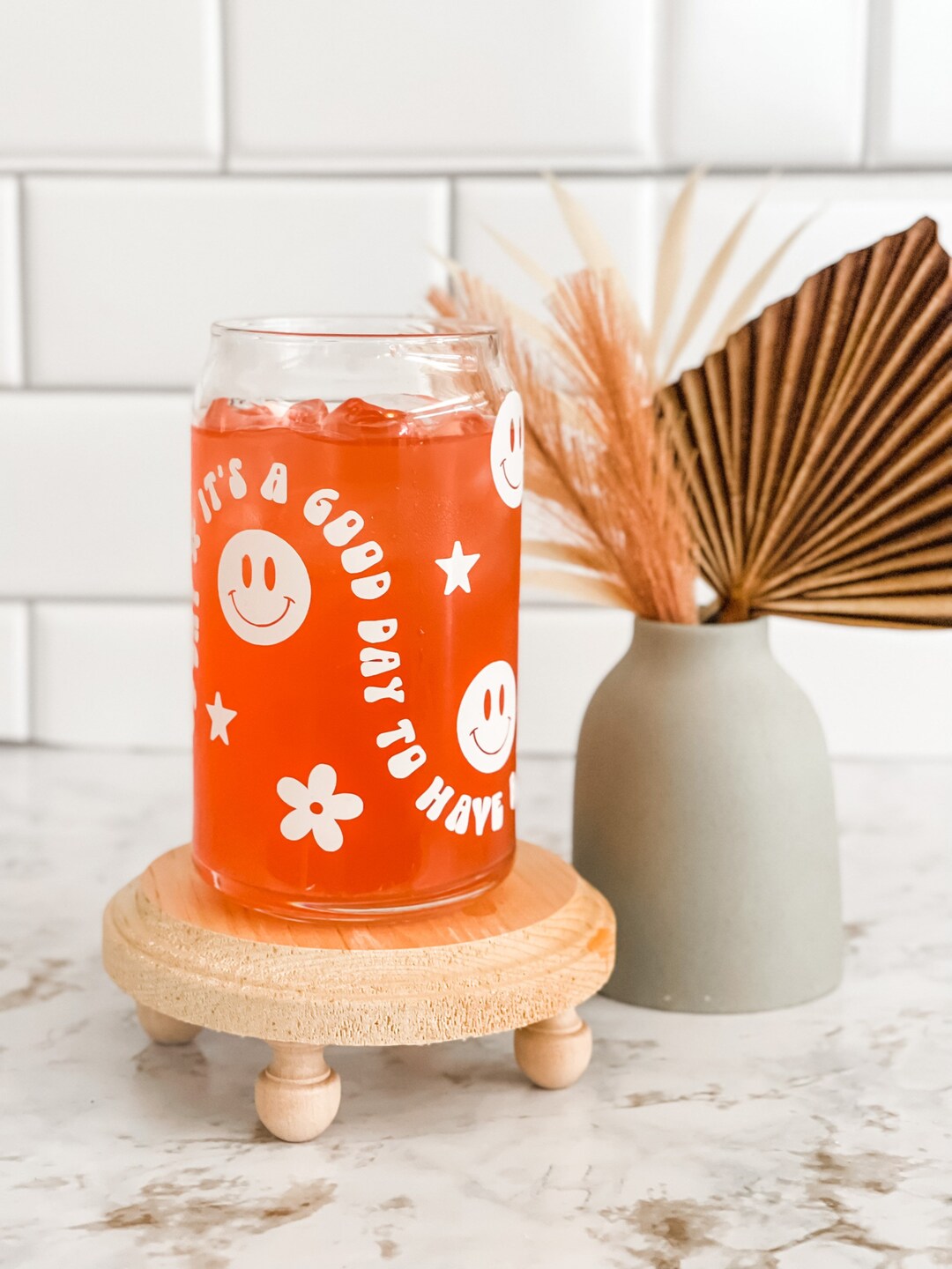 Good Day Glass Can: 16oz Iced Coffee Cup With Vinyl Design - Etsy