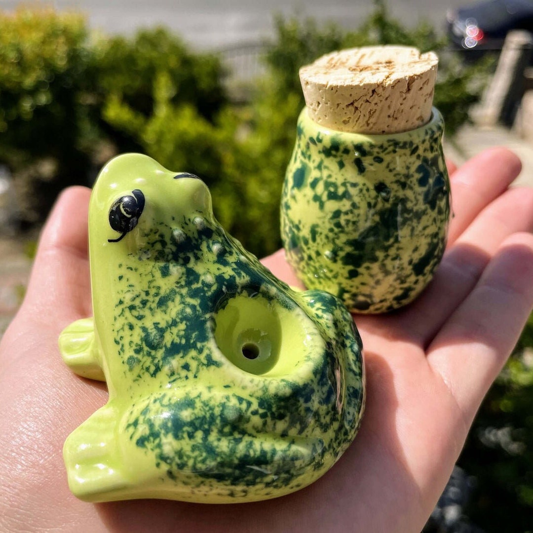Frog Pipe & Small Jar Matching Set Gift Ideas for Smoker Unique Ceramic ...