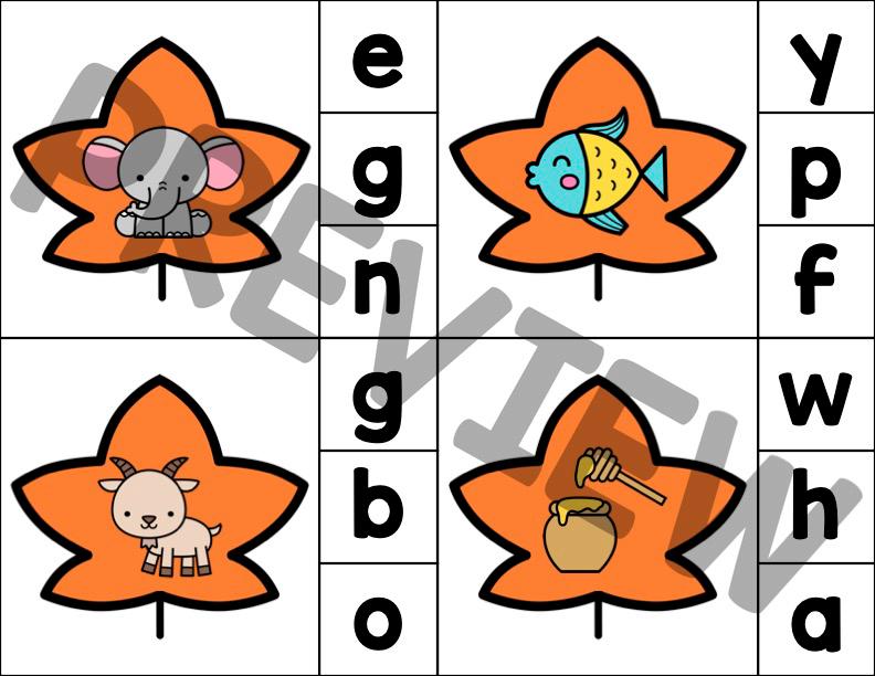 Beginning Sound Matching Literacy Center | Fall or Autumn Themed ...