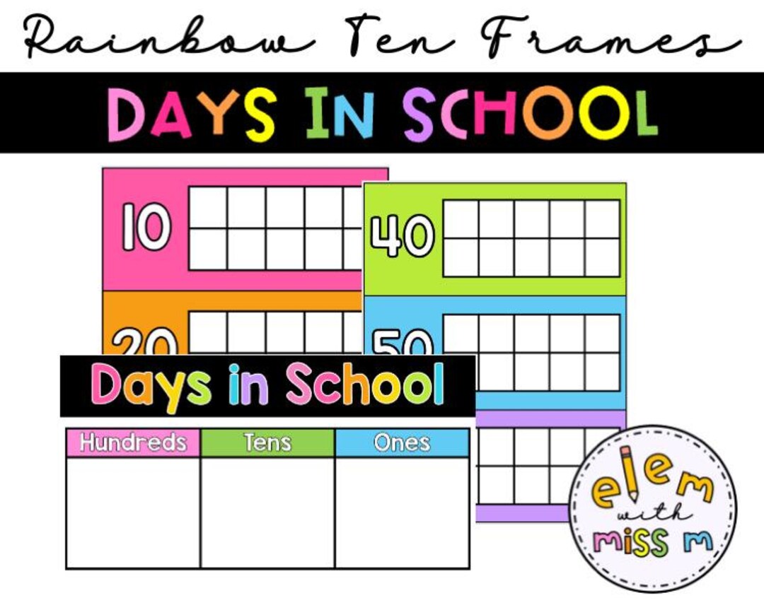 Days in School Ten Frames Display | Bright and Traditional Rainbow - Etsy
