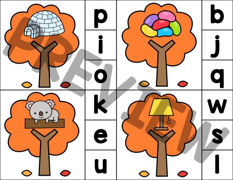 Beginning Sound Matching Literacy Center | Fall or Autumn Themed ...