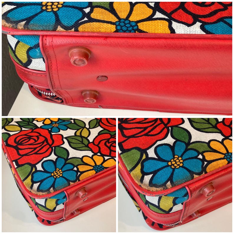 Vintage Small Red Floral Suitcase /travel Bag Luggage ~ Collectible - Etsy