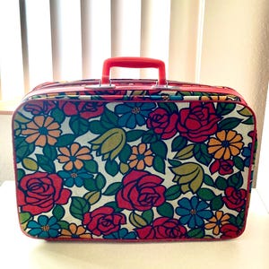 Vintage Small Red Floral Suitcase /travel Bag Luggage ~ Collectible - Etsy