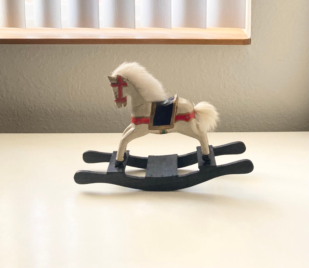 Vintage Decorative Wooden Rocking Small Horse W/faux Fur Mane & Tail ...