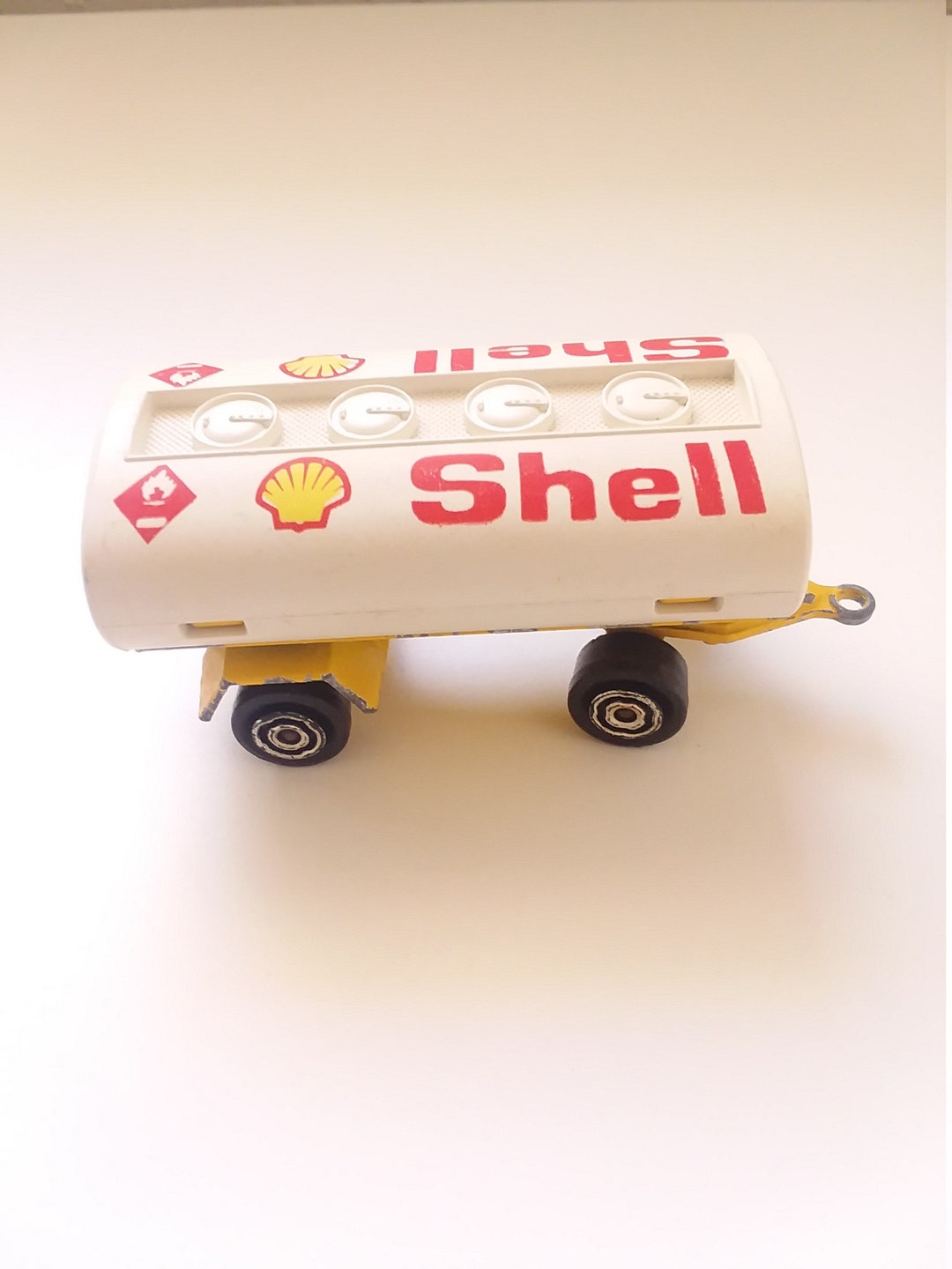 Vintage Majorette Shell Gas Fuel Tanker Trailer Four Wheels & Hitch ...
