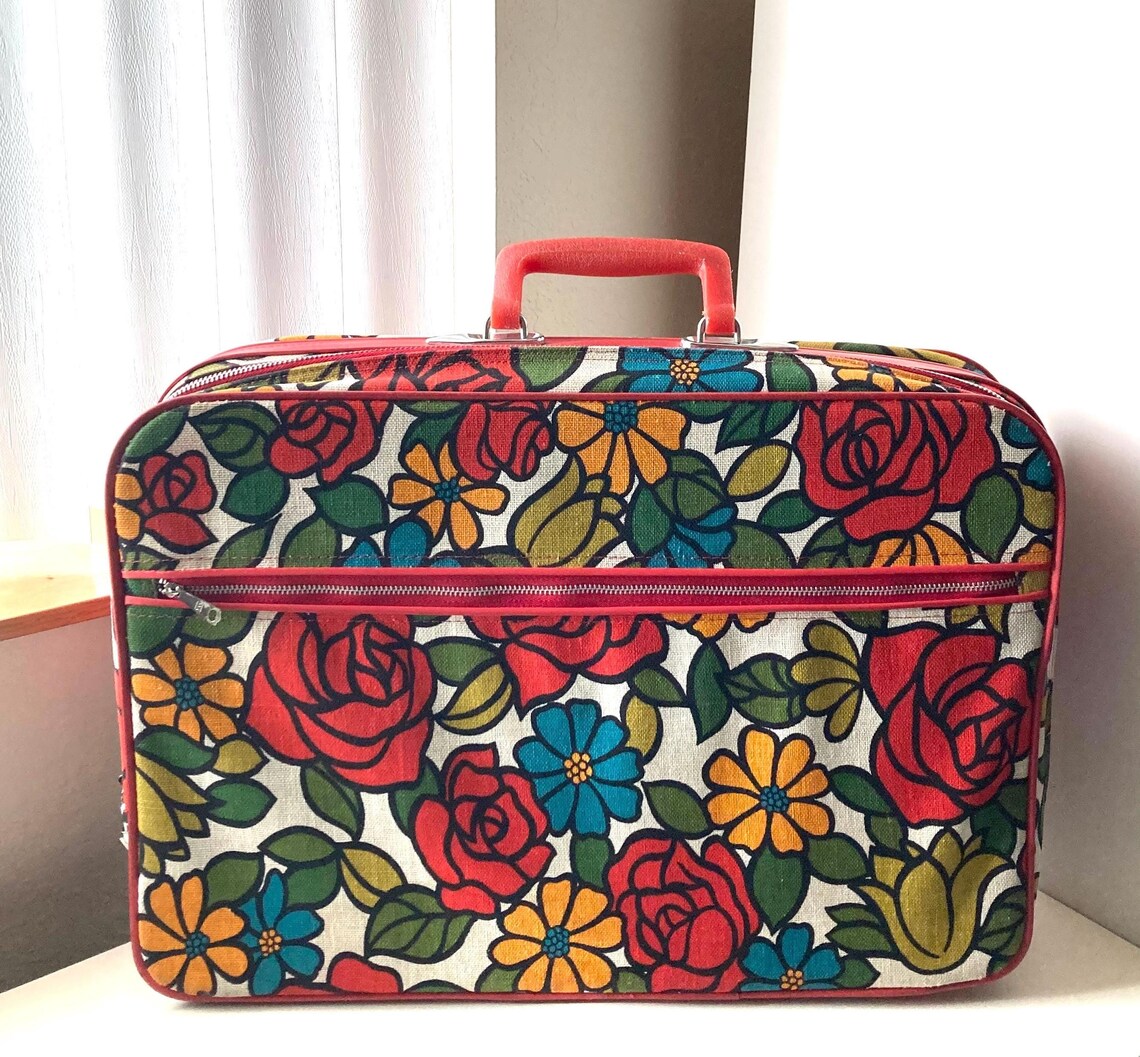 Vintage Small Red Floral Suitcase /travel Bag Luggage ~ Collectible - Etsy