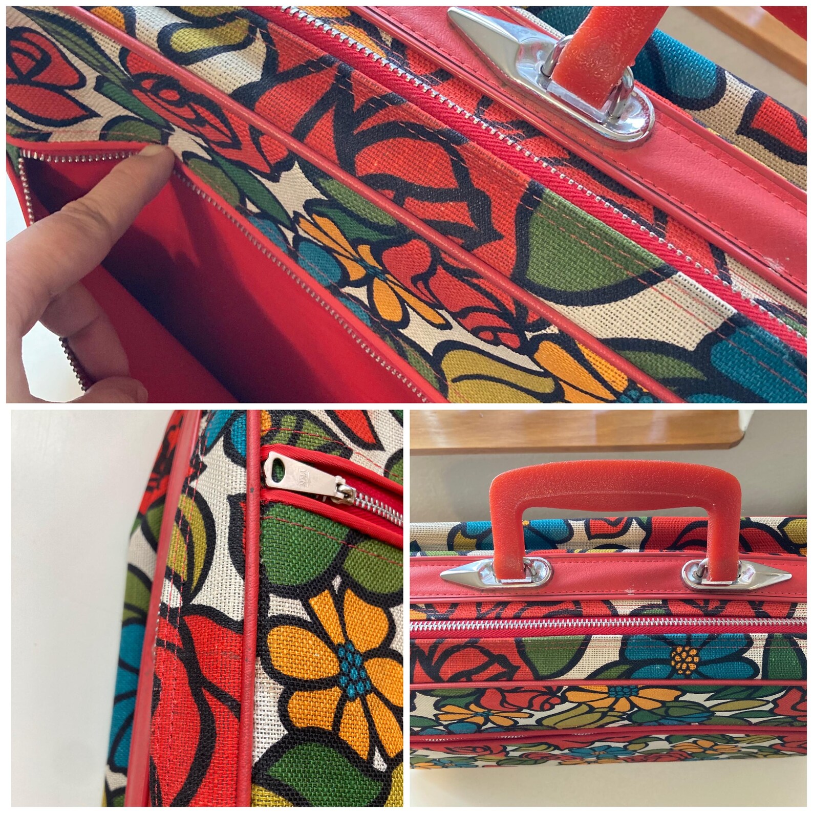 Vintage Small Red Floral Suitcase /travel Bag Luggage ~ Collectible - Etsy