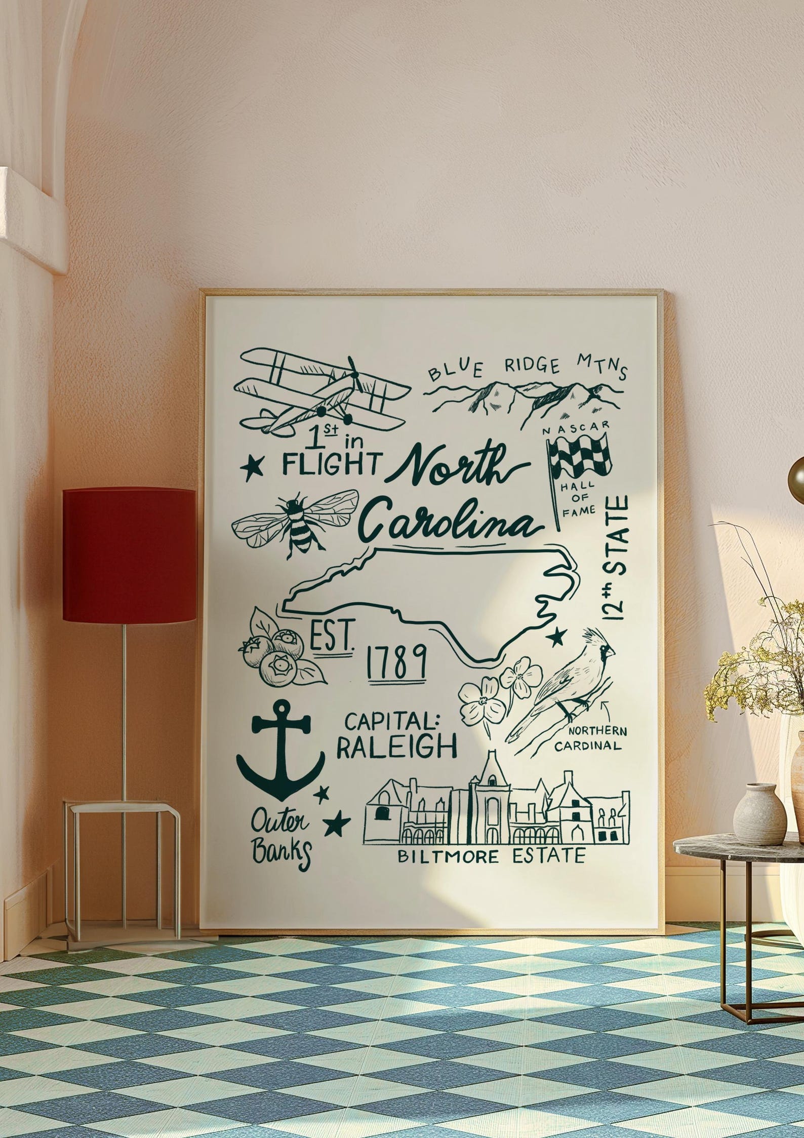 North Carolina State Art Print – Vintage Map Illustration, Outer Banks ...
