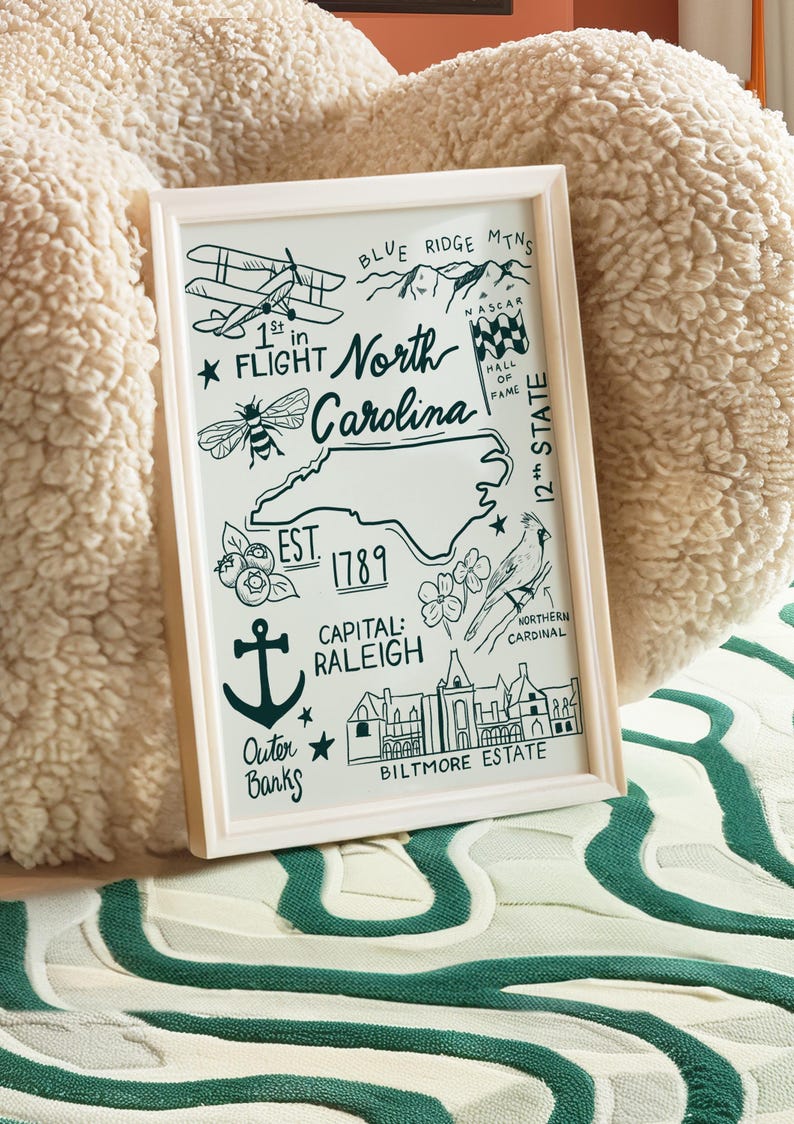 North Carolina State Art Print – Vintage Map Illustration, Outer Banks ...