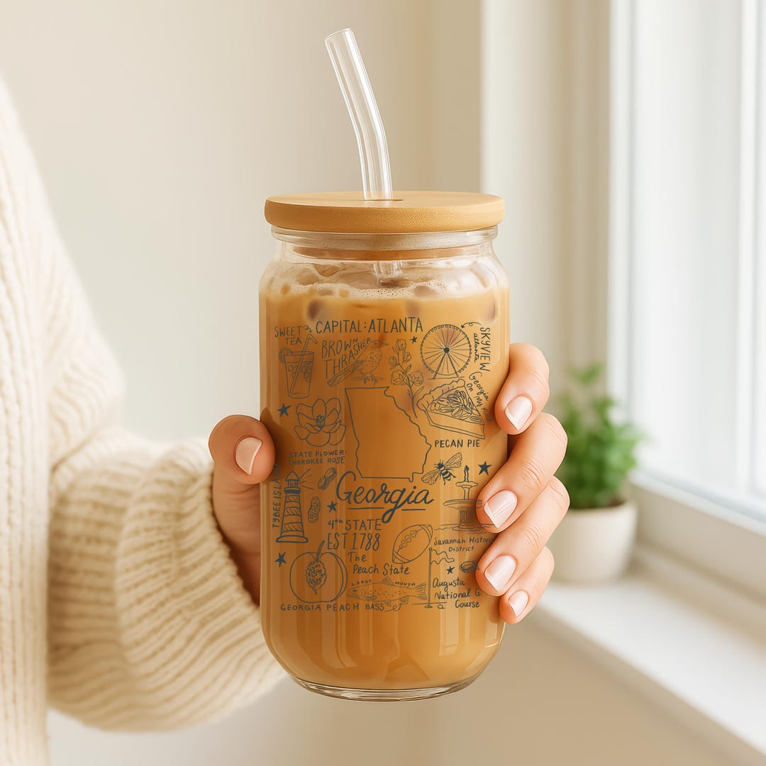 Georgia State Iced Coffee Cup Sipper Glass 16oz | College Coffee ...
