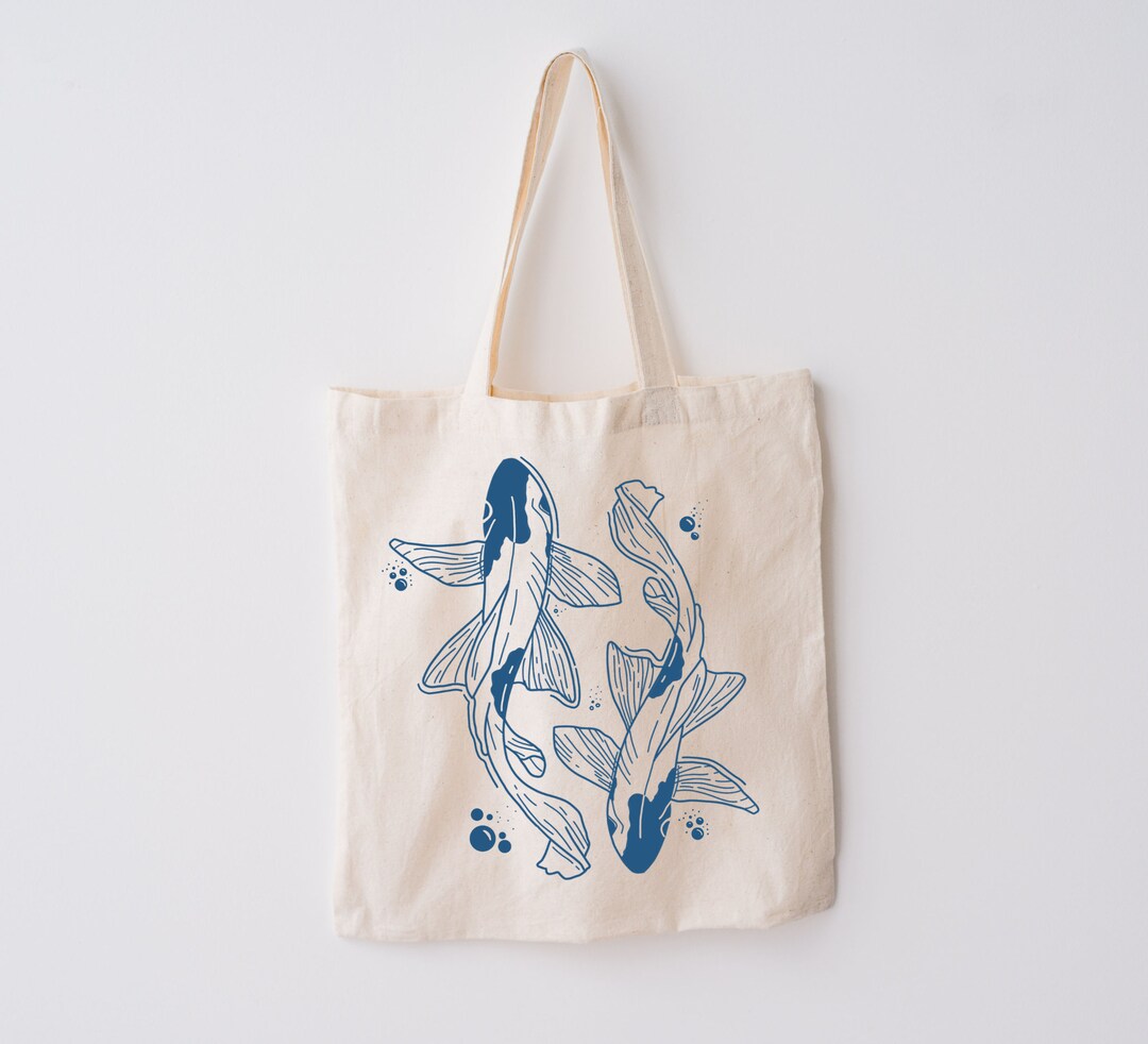 Blue Koi Fish Tote Bag | Aesthetic Trendy Tote Bag | Gifts for Teen ...