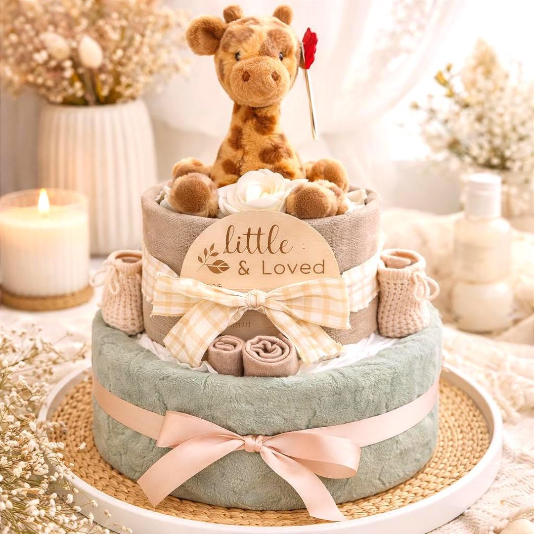 Luxury Neutral Baby Shower Nappy Cake | Elegant Boho Nsppy Cake Gift ...