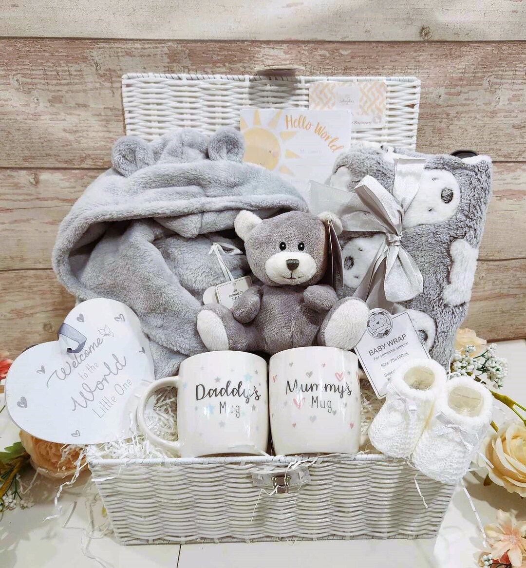 New ''teddy Bear'' Theme Baby Hamper, Baby Shower Basket, Mugs for ...