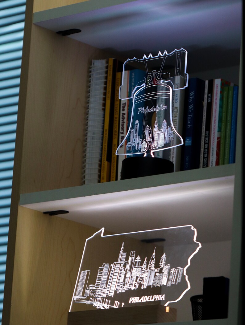 Philadelphia, Skyline, Liberty Bell, Engraved Acrylic, Color Changing ...