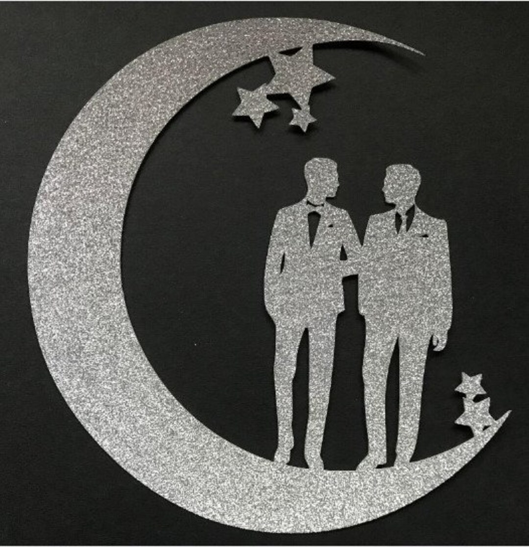 Two Grooms Silhouette Wedding/engagement Cake Topper, Mr & Mr Cake ...