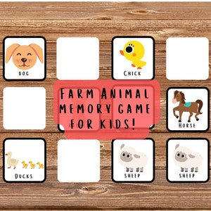 Farm Animal Memory Game | Printable Card Matching Game for Kids | Farm ...