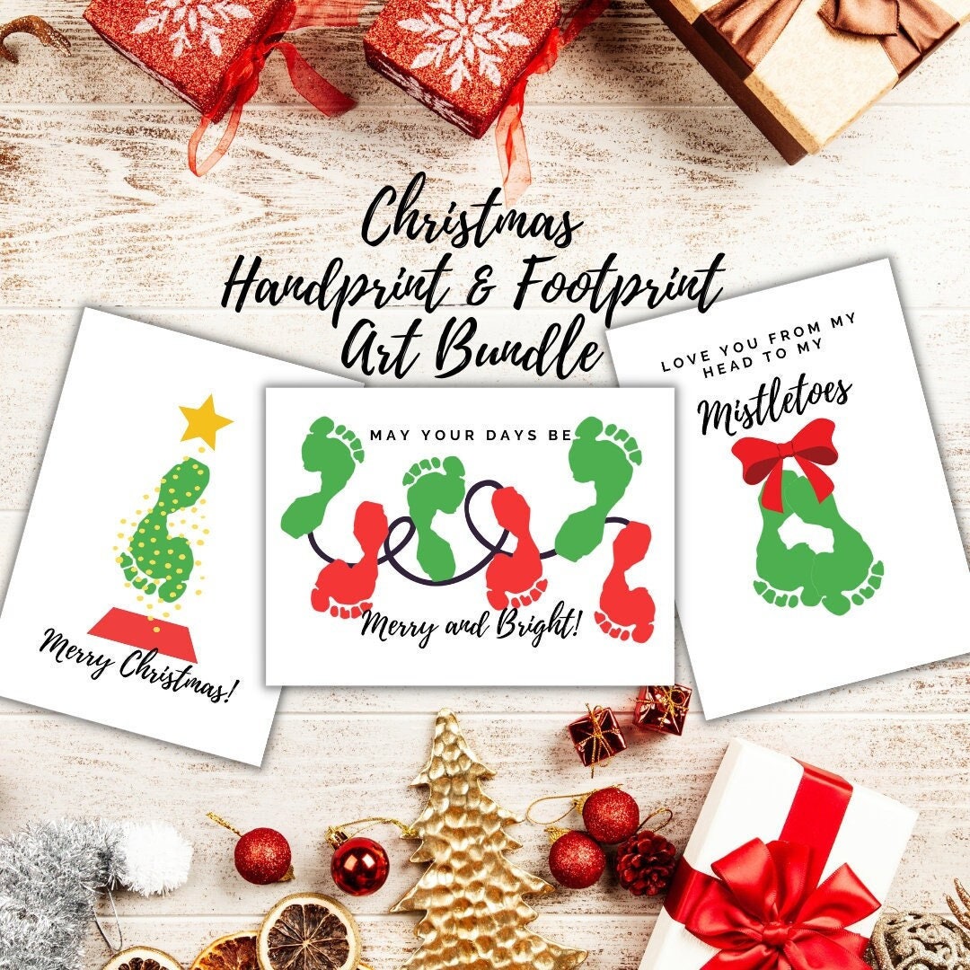 Christmas Handprint Art Printable Bundle | Christmas Footprint Art ...