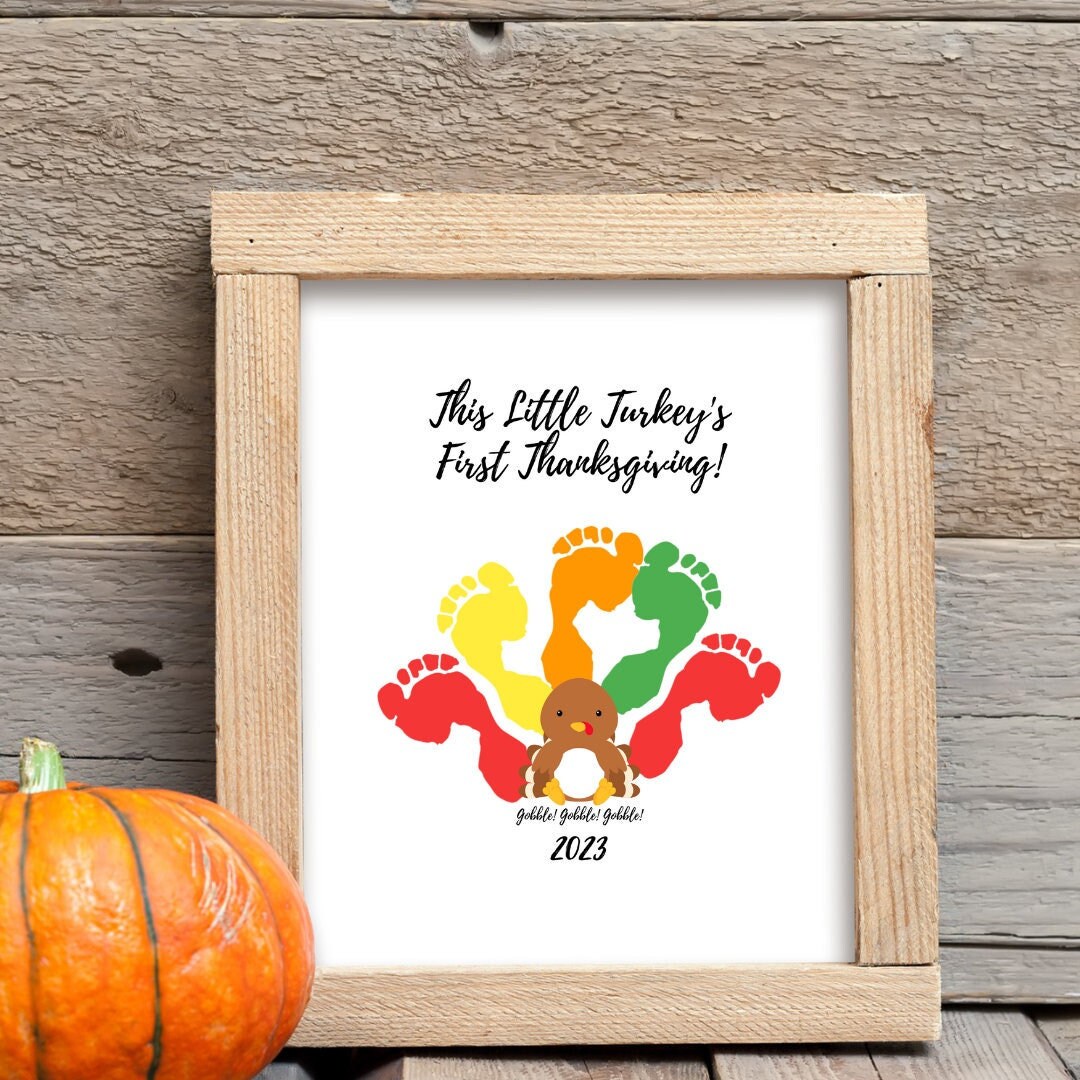 My First Thanksgiving Turkey Footprint Art Craft Printable Turkey ...
