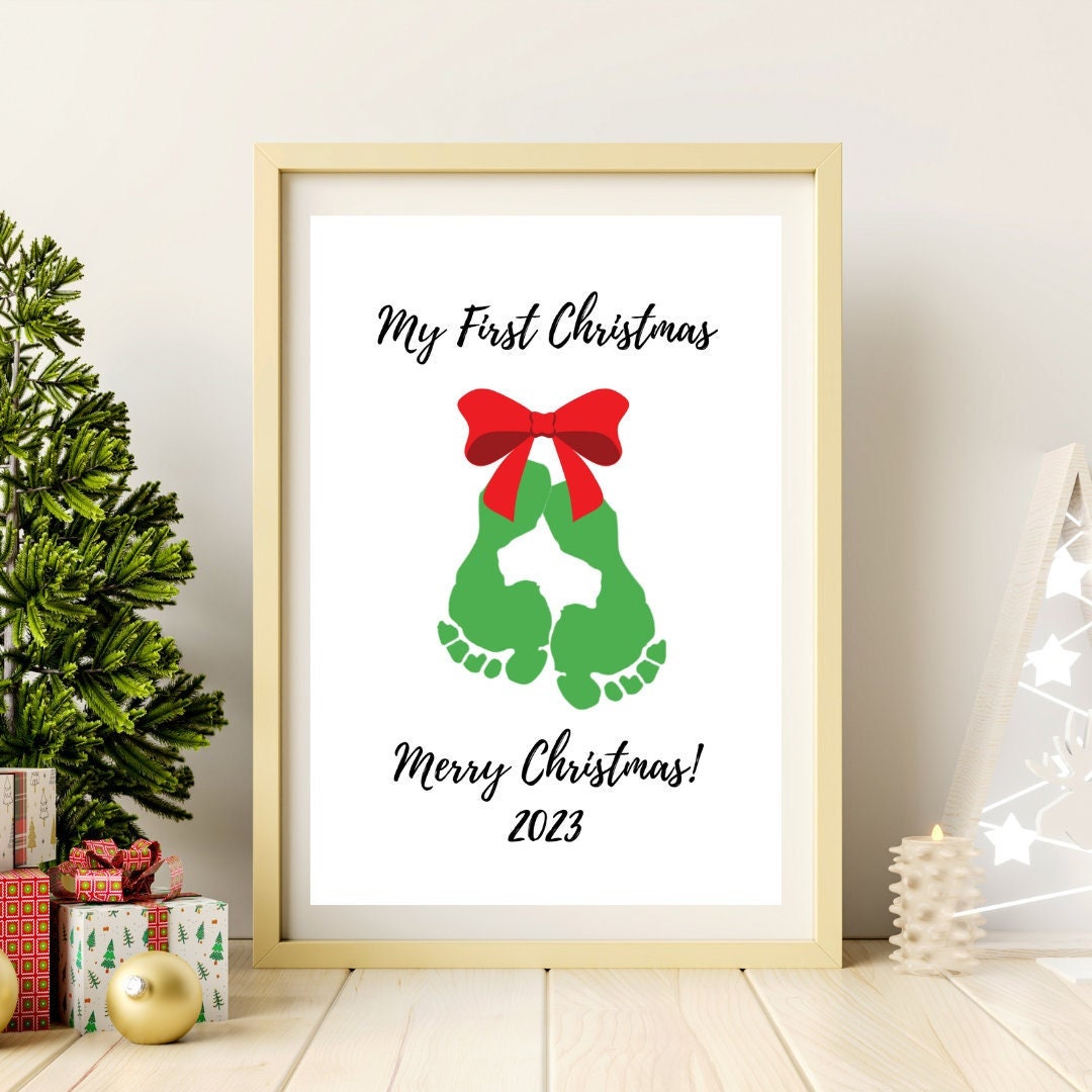 My First Christmas Footprint Art Printable Mistletoes Christmas Crafts ...