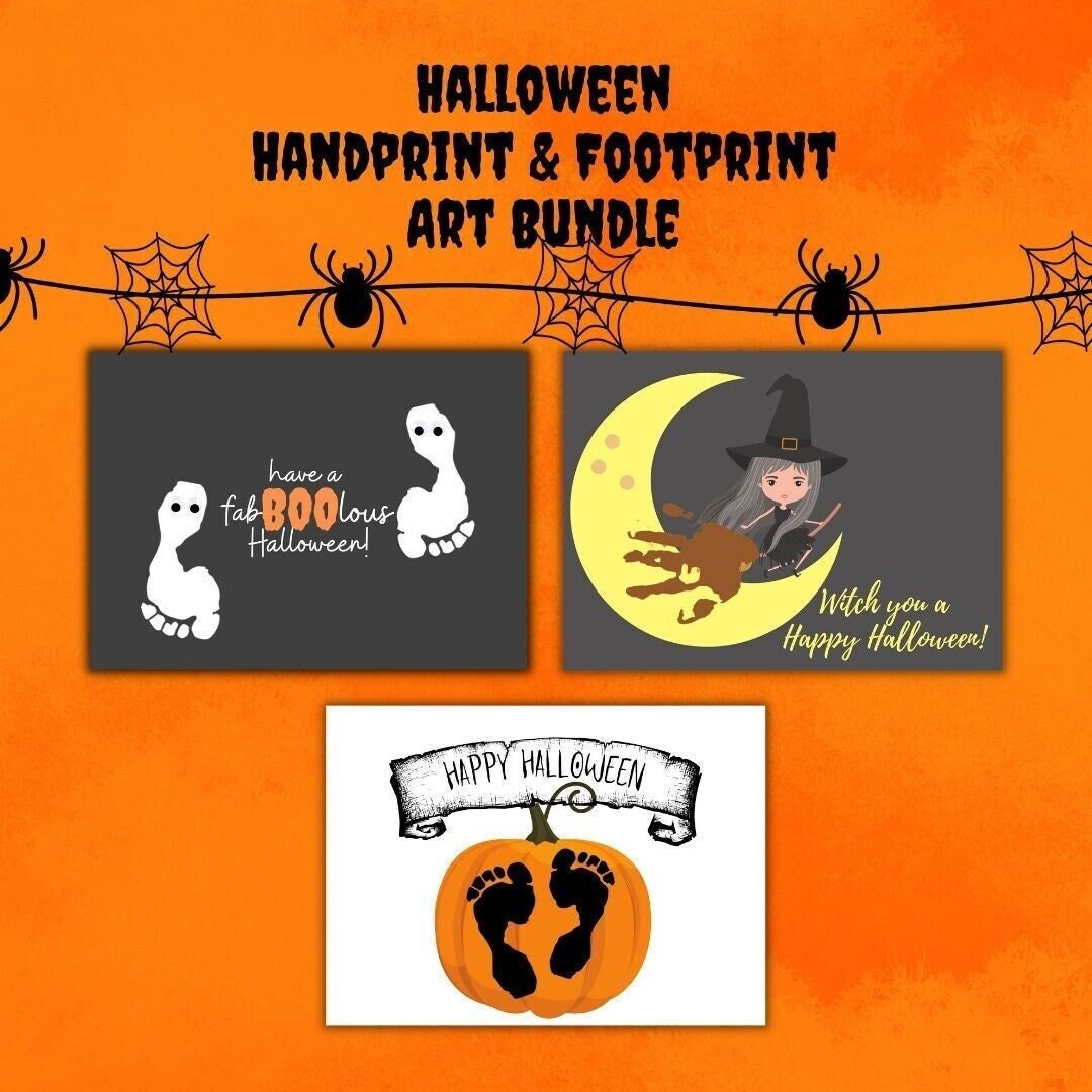 Halloween Footprint Art Bundle | Halloween Handprint Craft Bundle ...