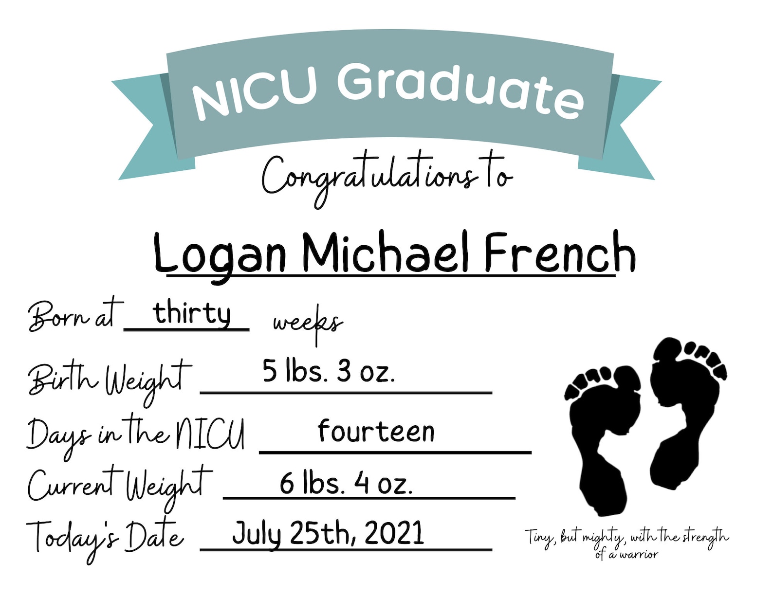 Baby Footprint Certificate | NICU Graduate Certificate | NICU ...