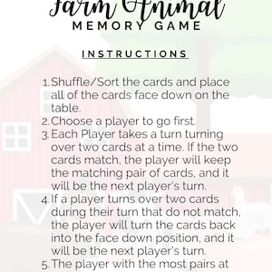 Farm Animal Memory Game | Printable Card Matching Game for Kids | Farm ...