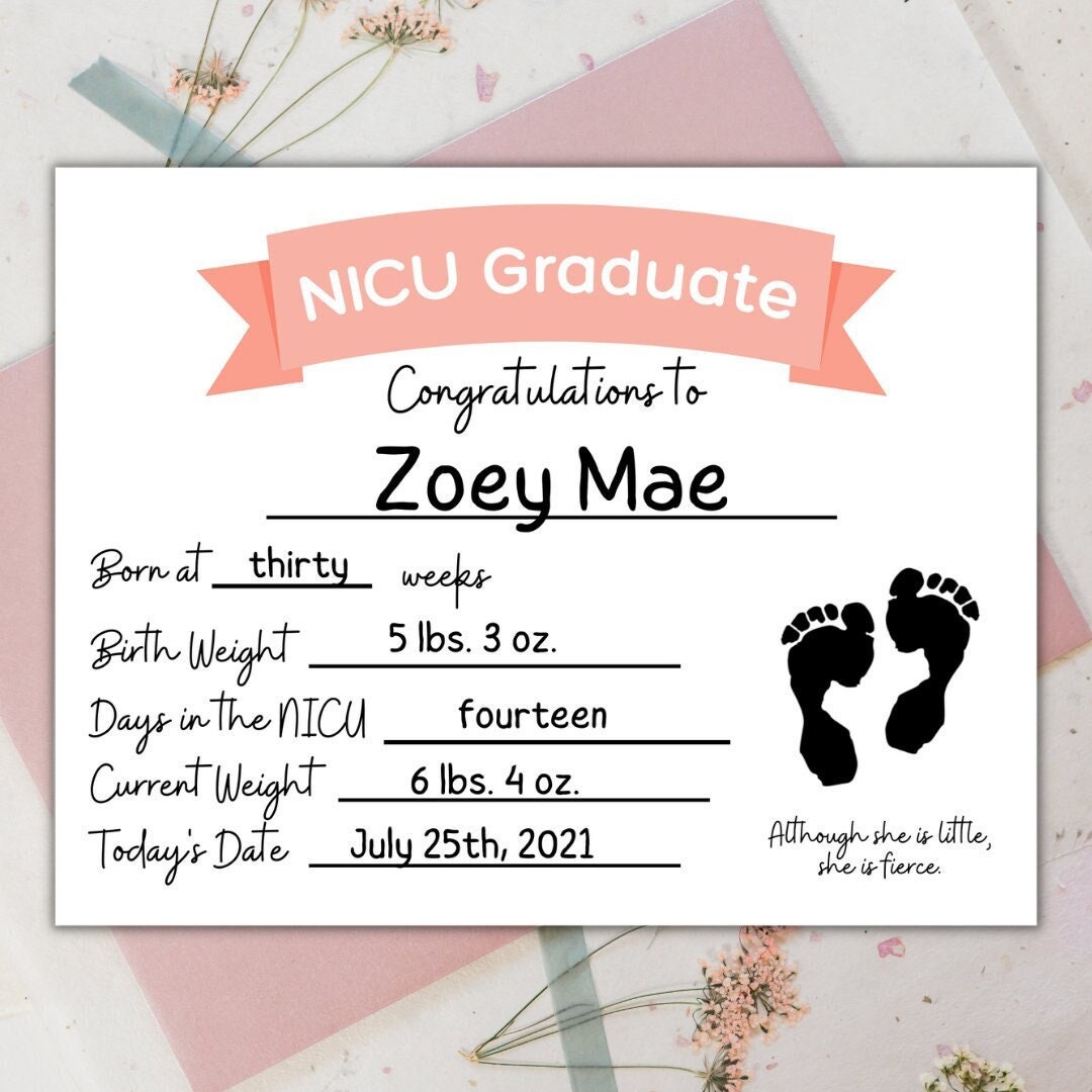 Baby Footprint Certificate | NICU Graduate Certificate | NICU ...