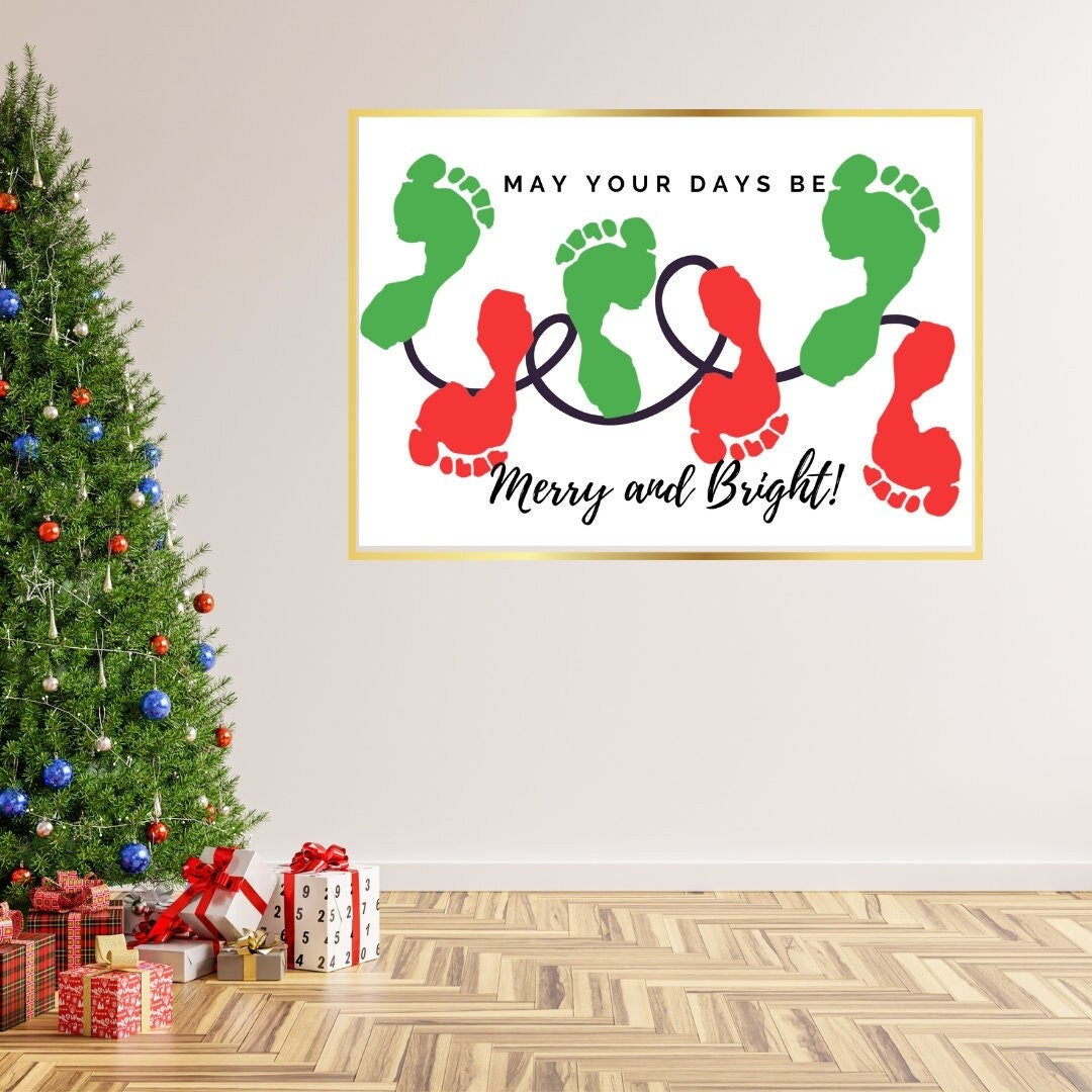 Christmas Lights Handprint and Footprint Art Printable Merry and Bright ...