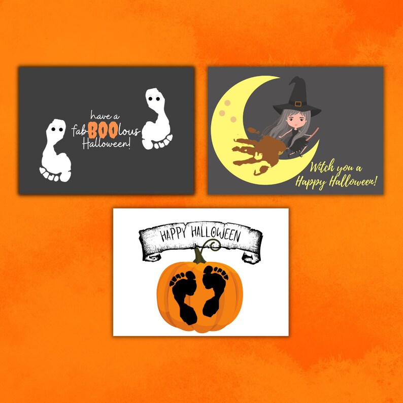 Halloween Footprint Art Bundle | Halloween Handprint Craft Bundle ...