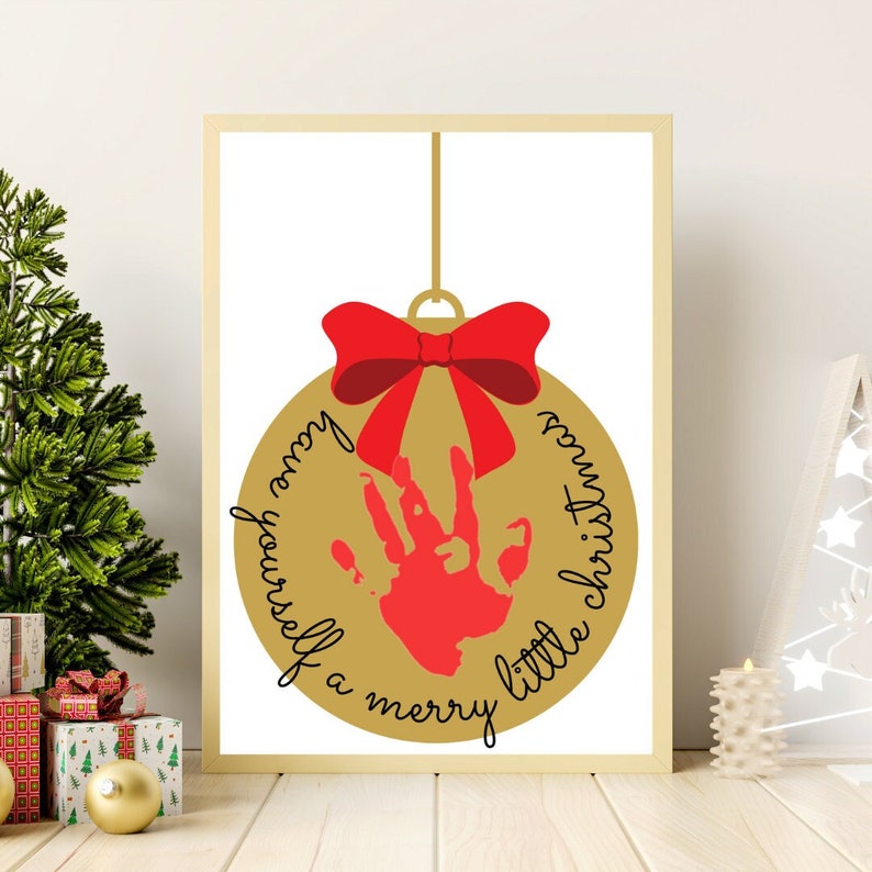 Merry Christmas Handprint Art Printable Christmas Ornament - Etsy