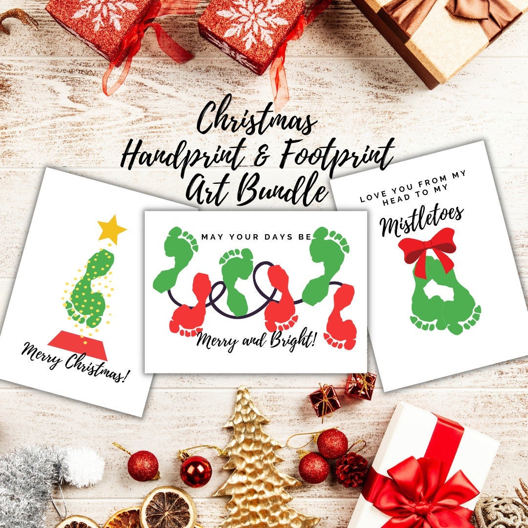 Christmas Handprint Art Printable Bundle Christmas Footprint Art Bundle ...