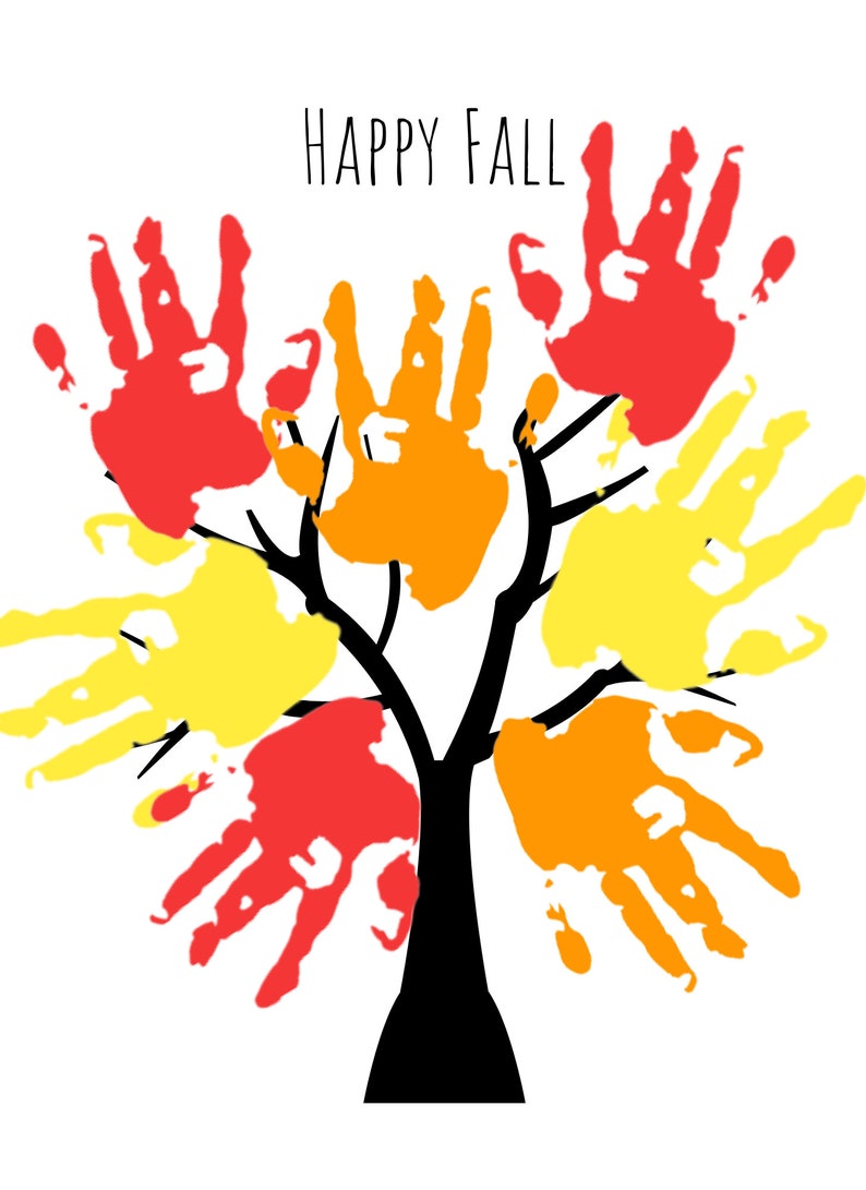 Happy Fall Handprint Art Printable Fall Tree and Leaves Kids - Etsy