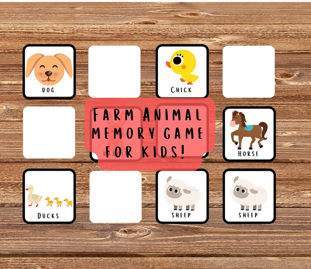 Farm Animal Memory Game Printable Card Matching Game for Kids Farm ...