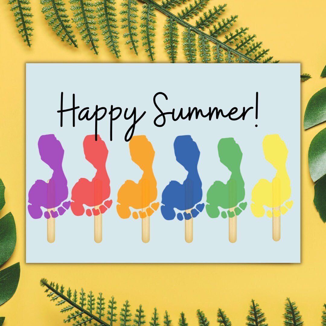 Rainbow Popsicle Footprint Art Printable | Happy Summer Popsicle ...