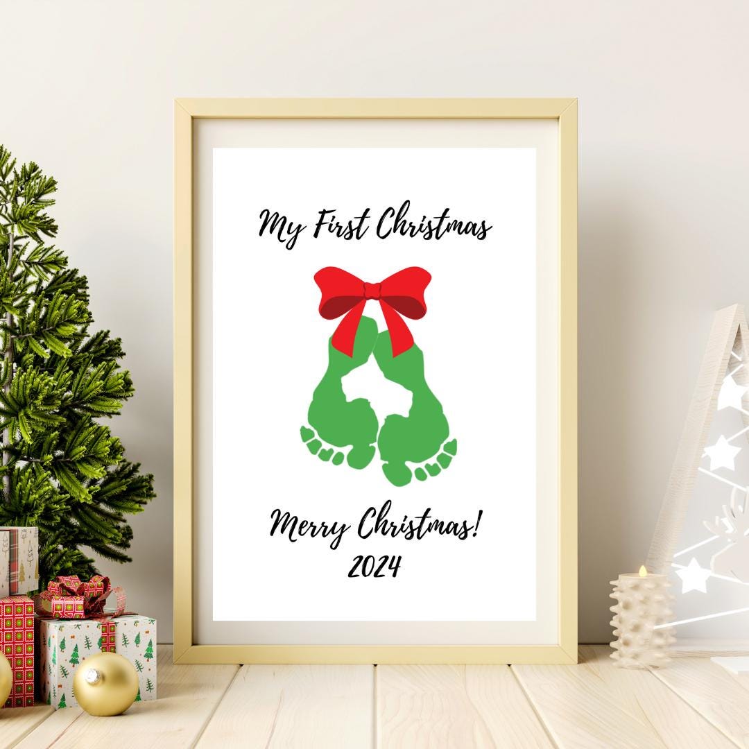 My First Christmas Footprint Art Printable | Mistletoes Christmas ...