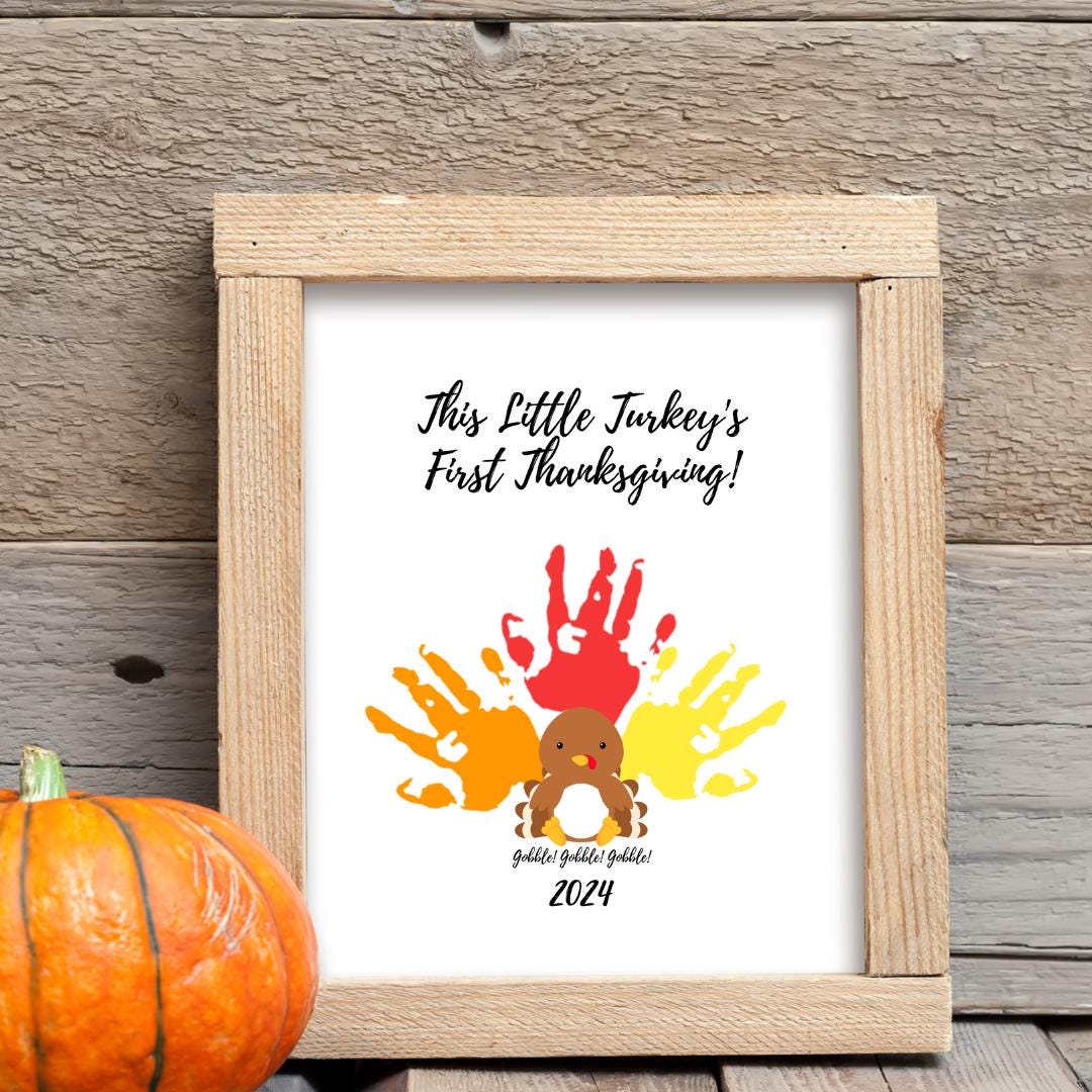 My First Thanksgiving Turkey Footprint Art Craft Printable | Turkey ...