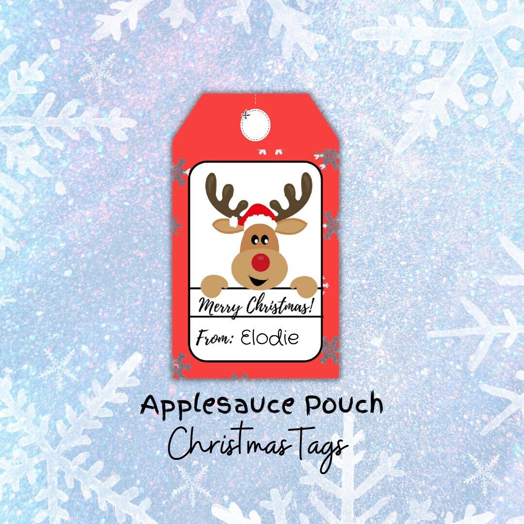 Applesauce Pouch Christmas Tags | Printable Reindeer Gift Tag for ...