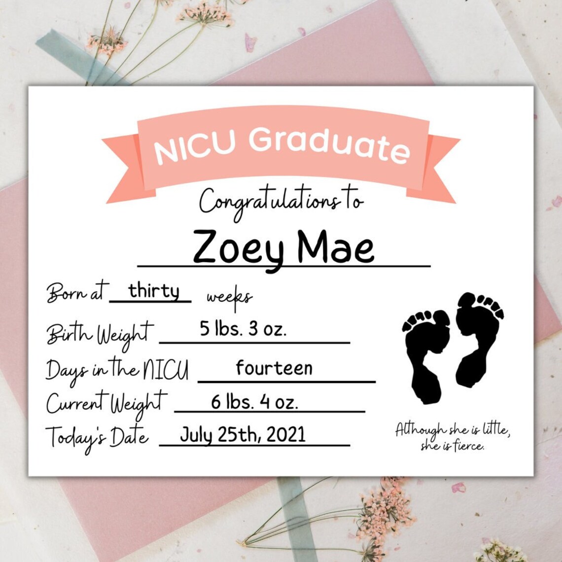 Baby Footprint Certificate NICU Graduate Certificate NICU - Etsy