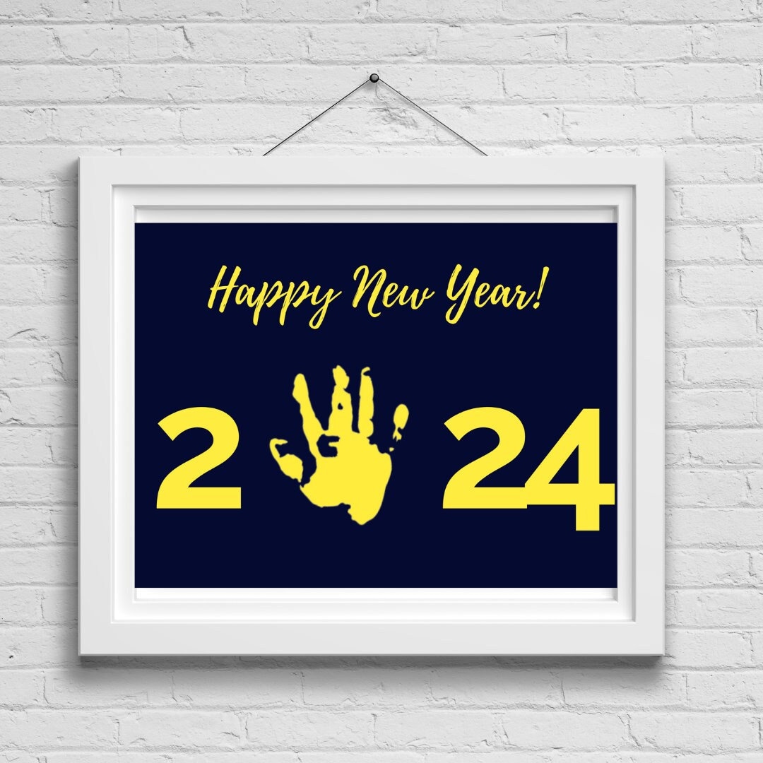 2024 Happy New Year Handprint Art Printable | 2024 New Year Footprint ...