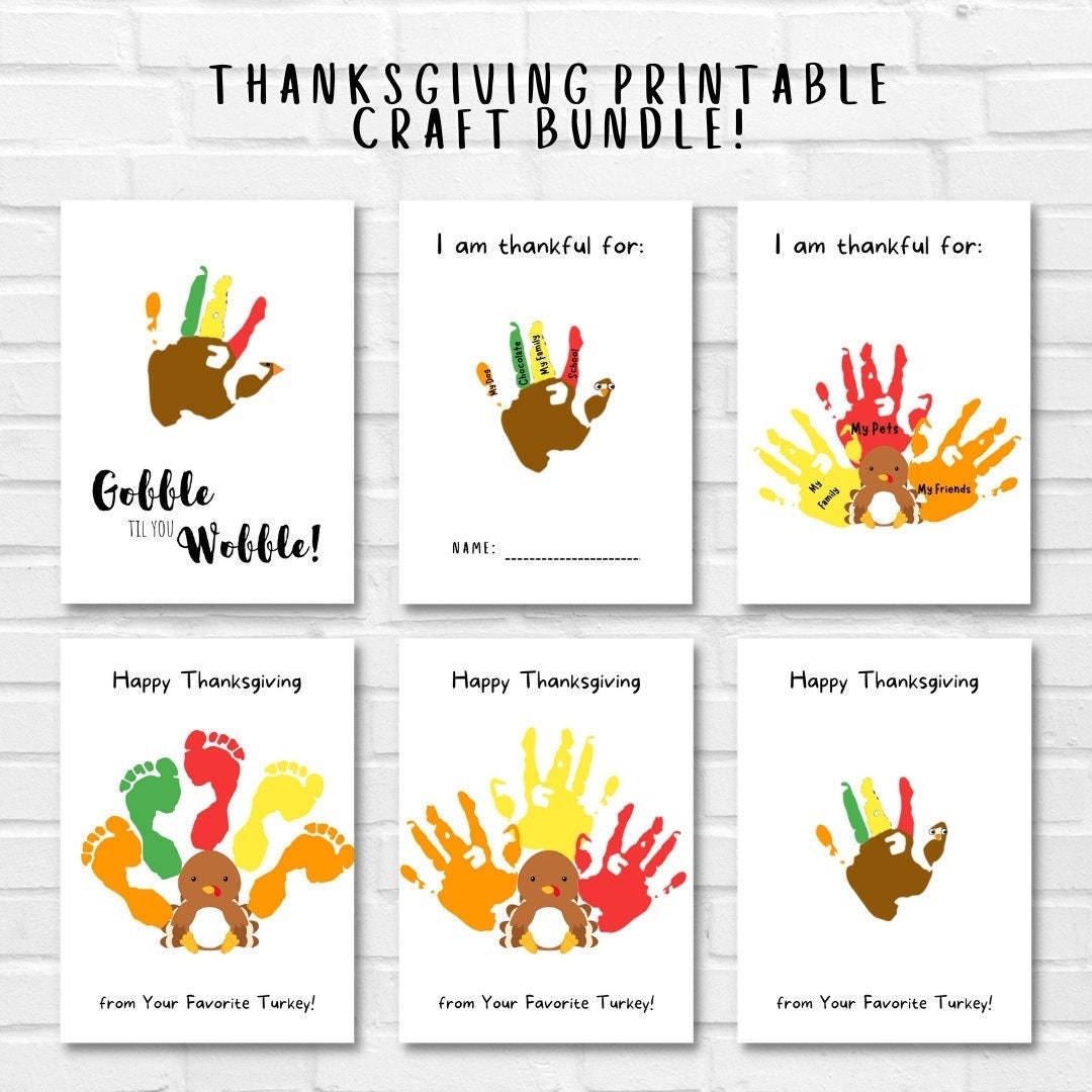 Thanksgiving Turkey Handprint Art Printable Craft Bundle Thankful ...