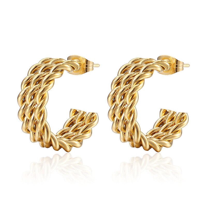 18k Gold Plated Braided Texture Hoop Earrings - Etsy
