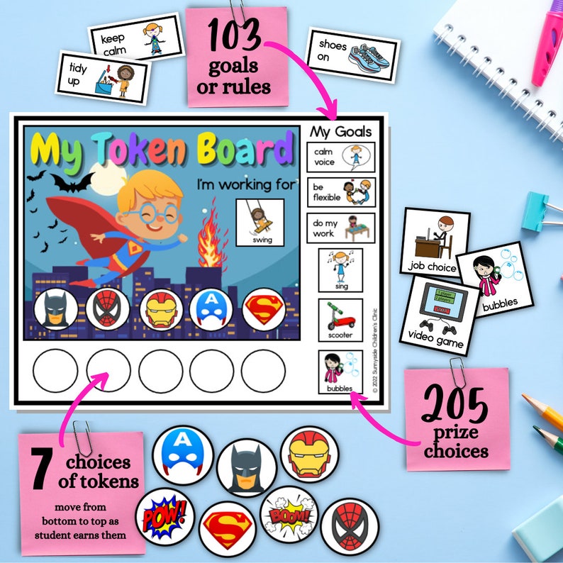 Token Board Reward Chart for Kids Superhero With First Then Schedule ...