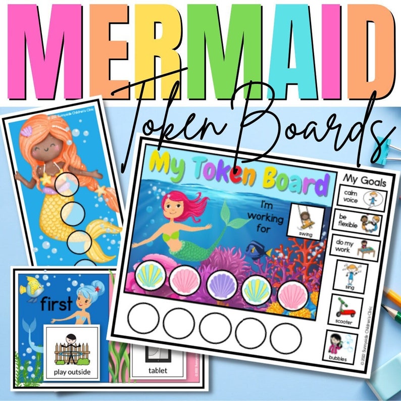 Token Board Reward Chart Special Education Kids Mermaid First Then ...