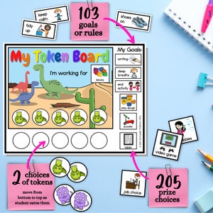 Token Board Reward Chart for Kids Dinosaur First Then Schedule ...