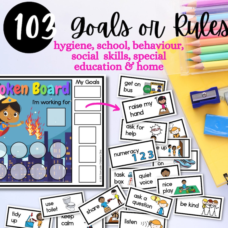 Token Board Reward Chart for Kids Superhero With First Then Schedule ...