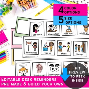 Editable Lanyard Visuals | Desk Reminders | Visual Rules Cue Cards ...
